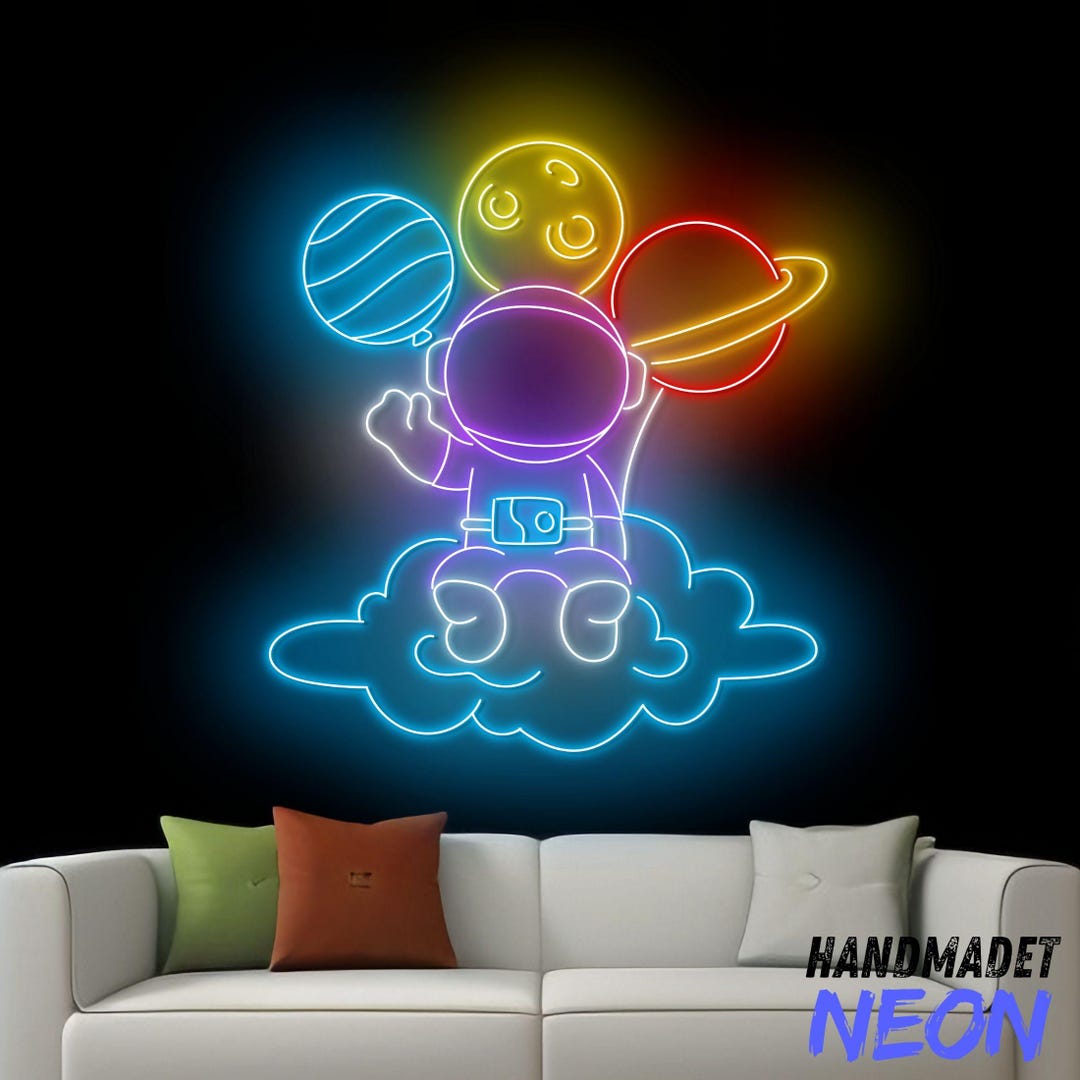 Astronaut Balloon Neon Sign, Spaceman and Cloud Led Sign, Astronaut ...
