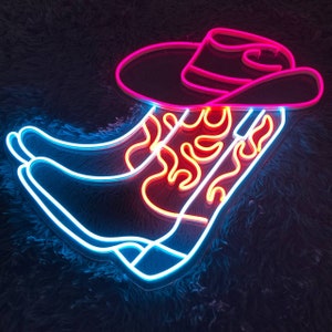 Cowboy Boots Led Sign, Cowboy Boots Led Sign, Wall Decor, Cowboys Neon ...