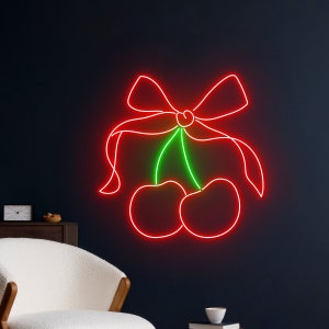 Cherry Coquette Bow Led Sign, Cherry Neon Sign, Cherry Fruit Neon Light ...