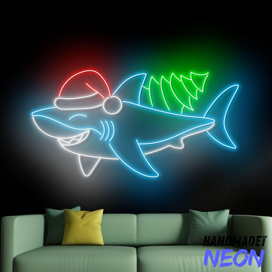 Shark Christmas Hat Neon Sign, Christmas Tree Shark Led Sign, Shark Led ...