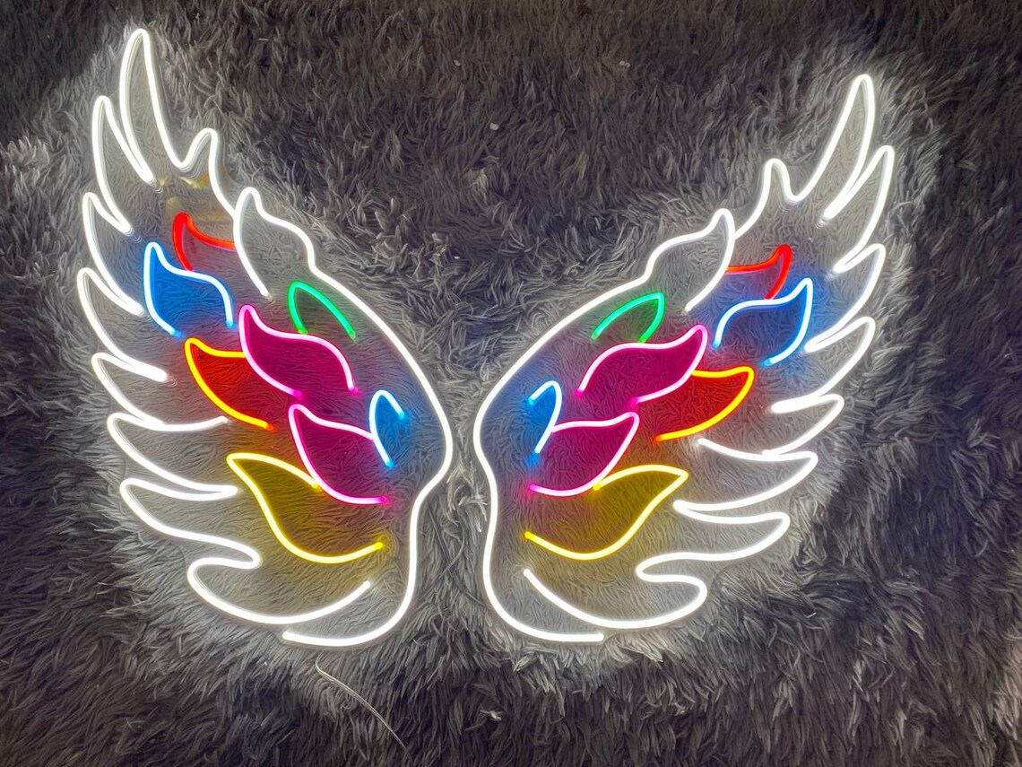 Wings Neon Sign | Wings Room Decor | Colorful Wings Neon Sign | Neon ...