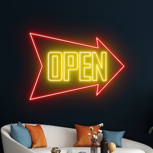 Custom Open Direction Arrow Left Neon Sign, Open Arrow Led Sign, Arrow ...
