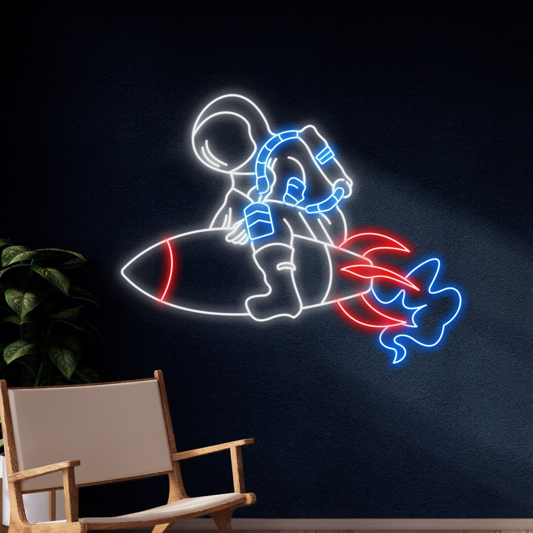 Astronaut Rocket Neon Sign, Spacecraft Astronaut Led Sign, Astronaut ...