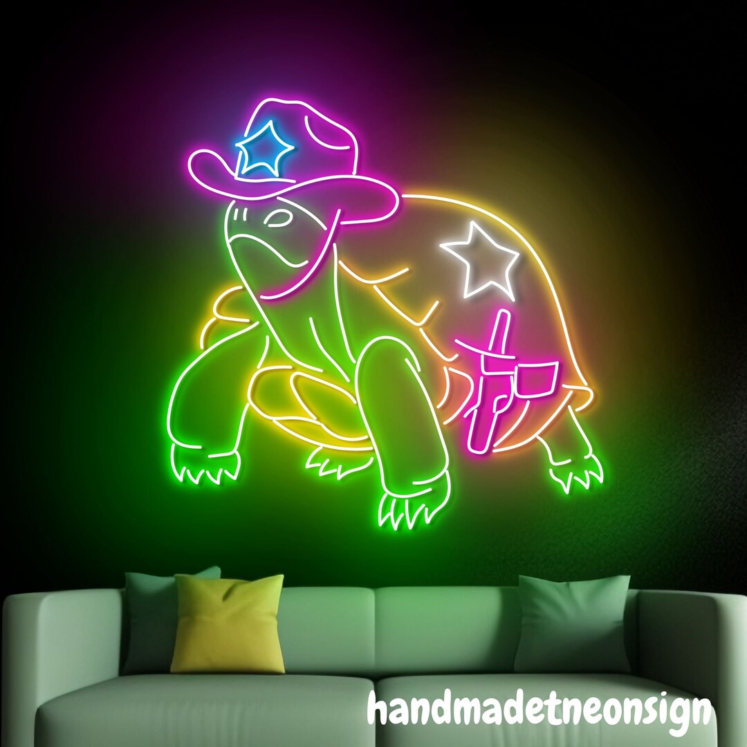 Cowboy Turtle Neon Sign, Turtle Led Sign, Turtle Led Light, Western ...