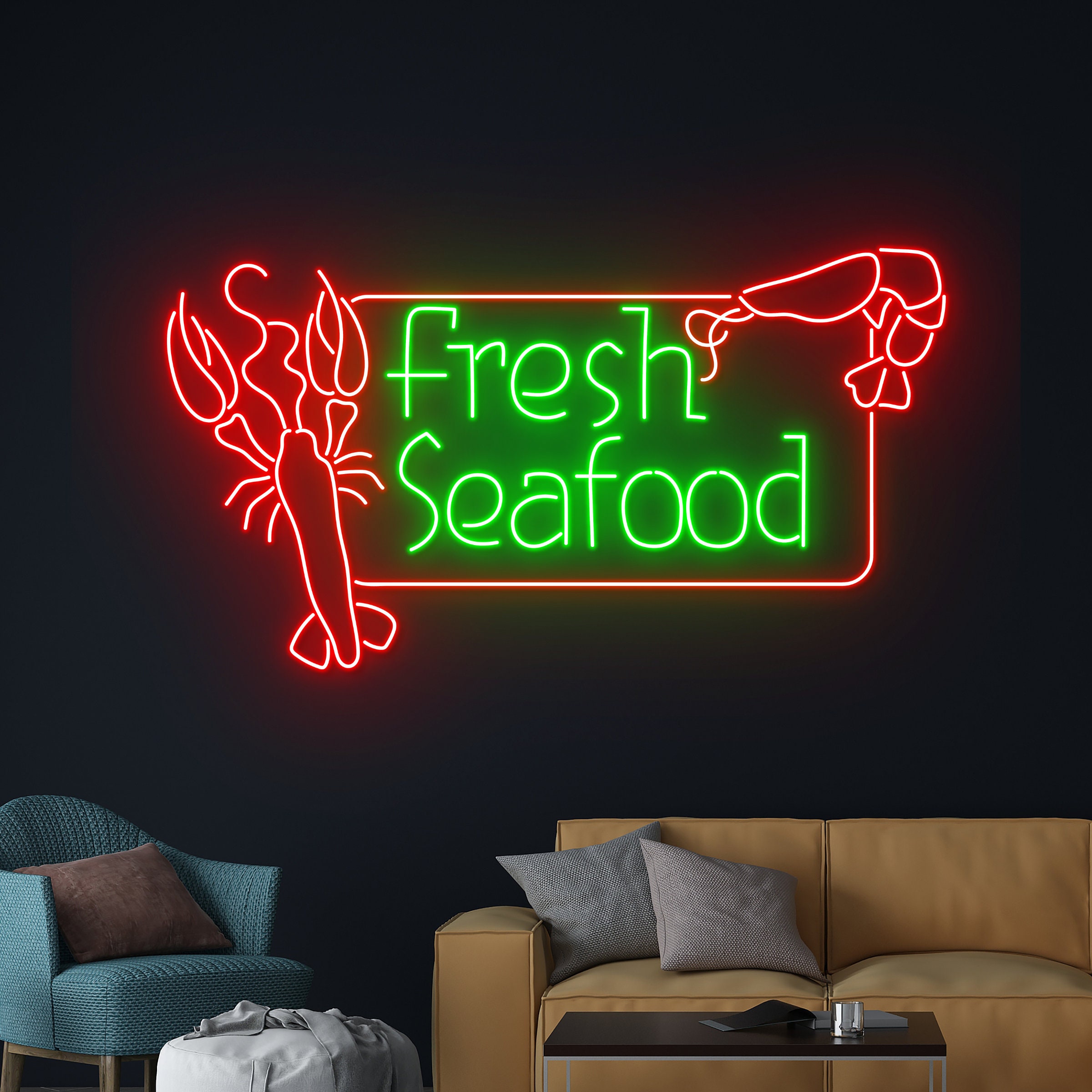 Fresh Seafood Neon Sign, Fresh Sea Food Led Sign, Lobster Led Light ...