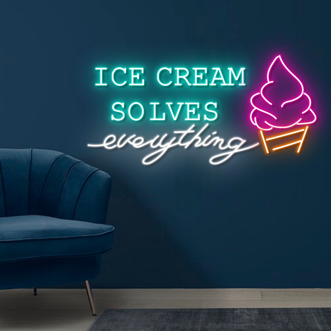 Ice Cream Solves Everything Neon Sign, Ice Cream Shop Neon Sign, Ice ...