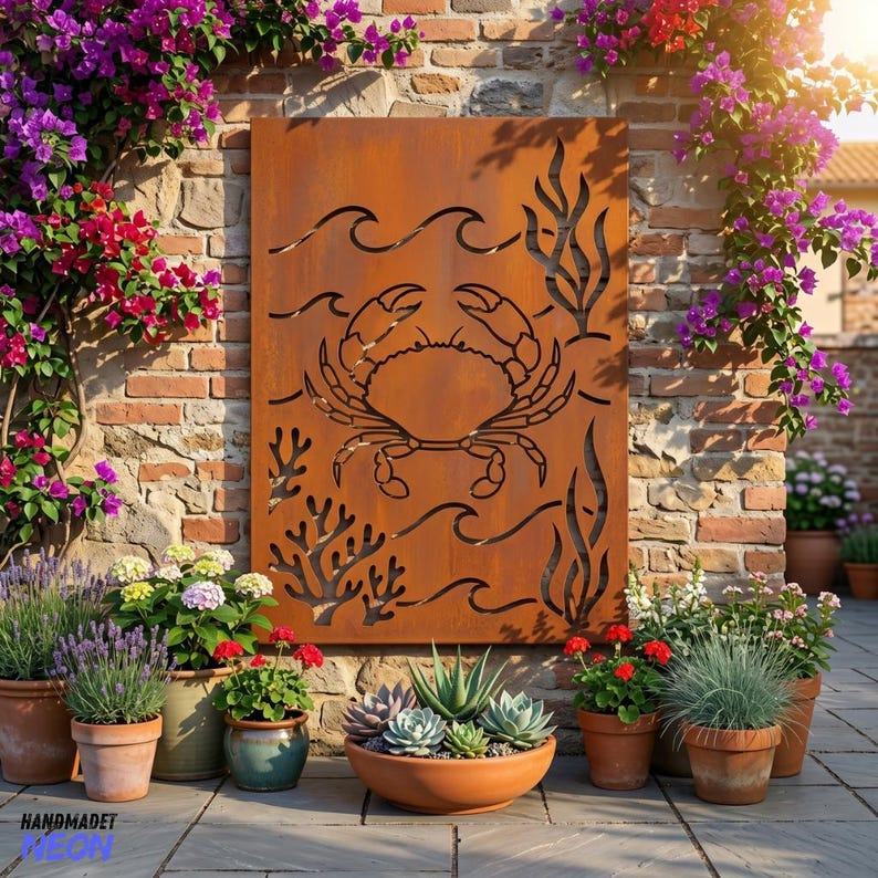 Custom Crab Metal Privacy Wall Panel, Coastal Garden Metal Screen Decor ...