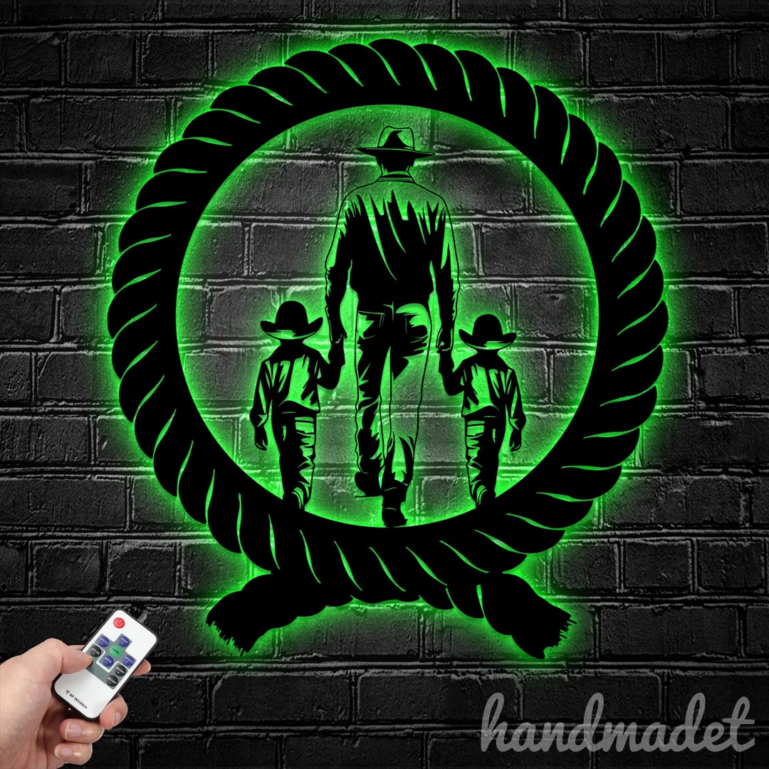 Custom Cowboy Father and Son Metal Wall Art LED Light - Personalized ...