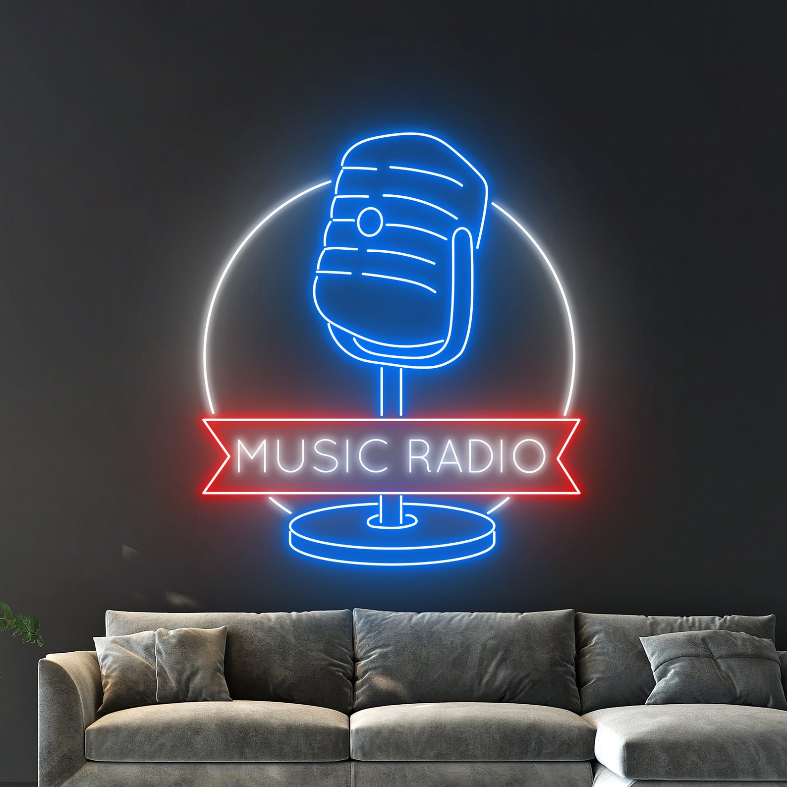 Music Radio Microphone Led Sign, Micro Neon Light, Mic Neon Sign ...