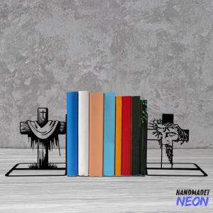 Custom Jesus Cross Metal Bookends, Cross Name Bookend, Jesus Table Sign ...