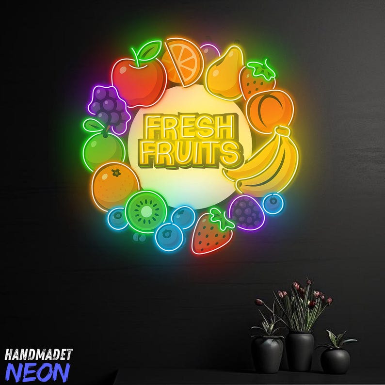 Fresh Fruit Neon Sign, Fruit Market Neon, Handmade Wall Light for Juice ...