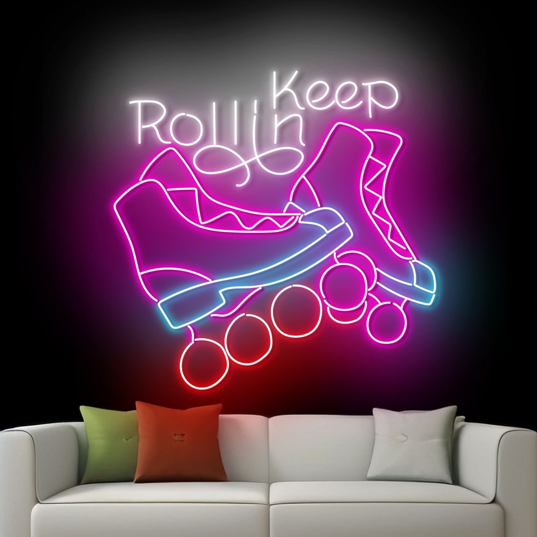 Rolling Keep Neon Wall Sign, Roller Skate Led Wall Light, Skater Led ...
