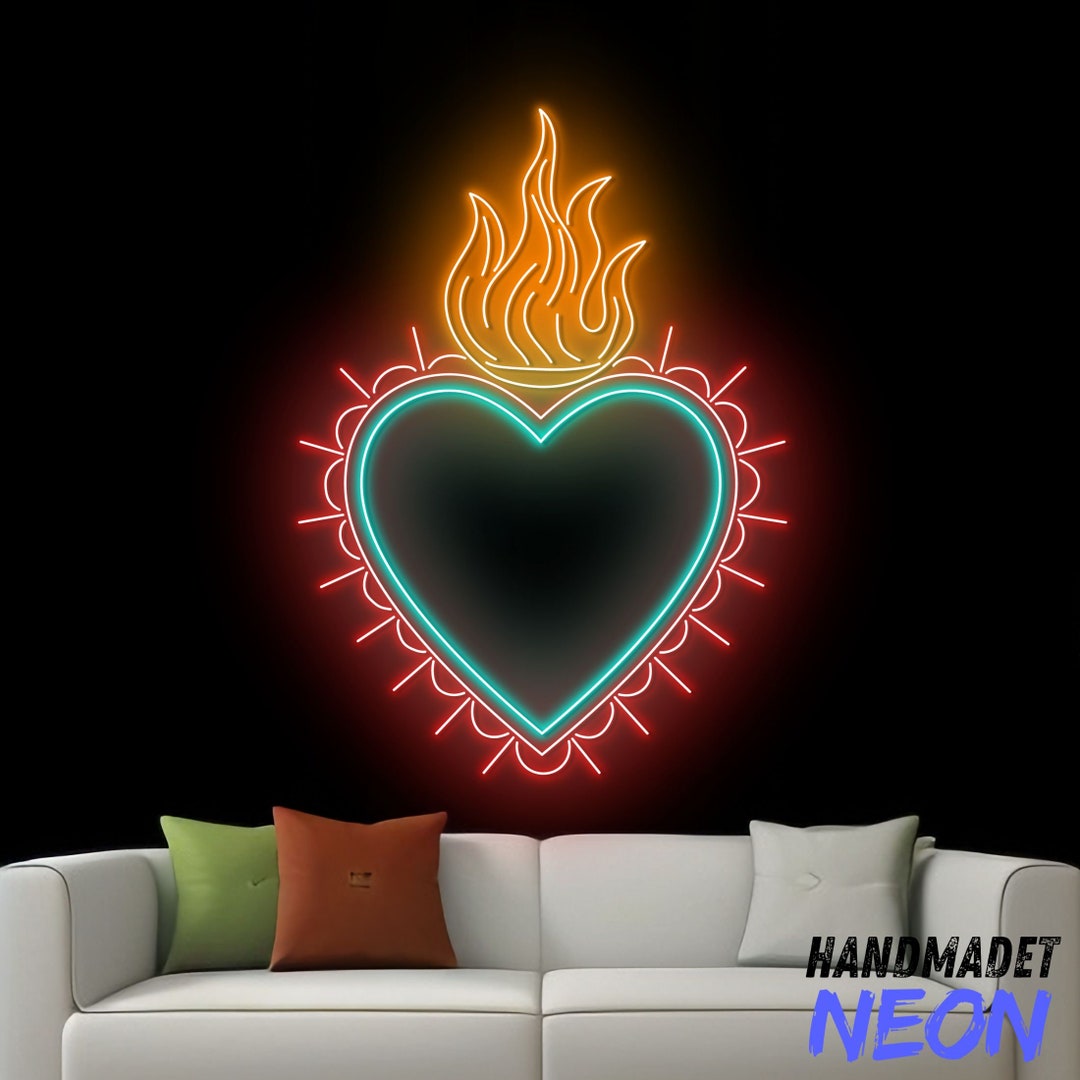 Flaming Heart Neon Sign, Fire Heart Led Sign, Heart Lover Neon Light ...