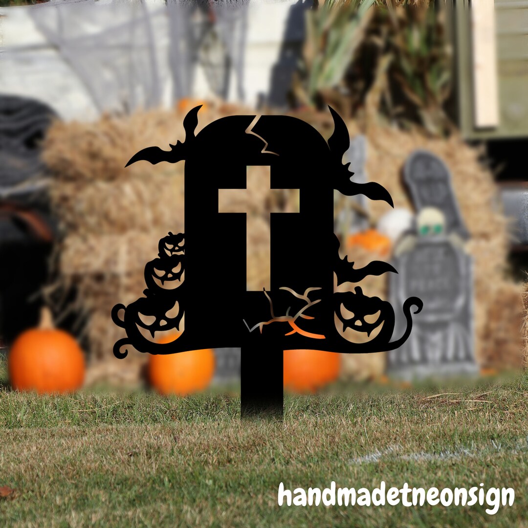 Custom Halloween Gravestone Stake Sign, Happy Halloween Garden Metal ...