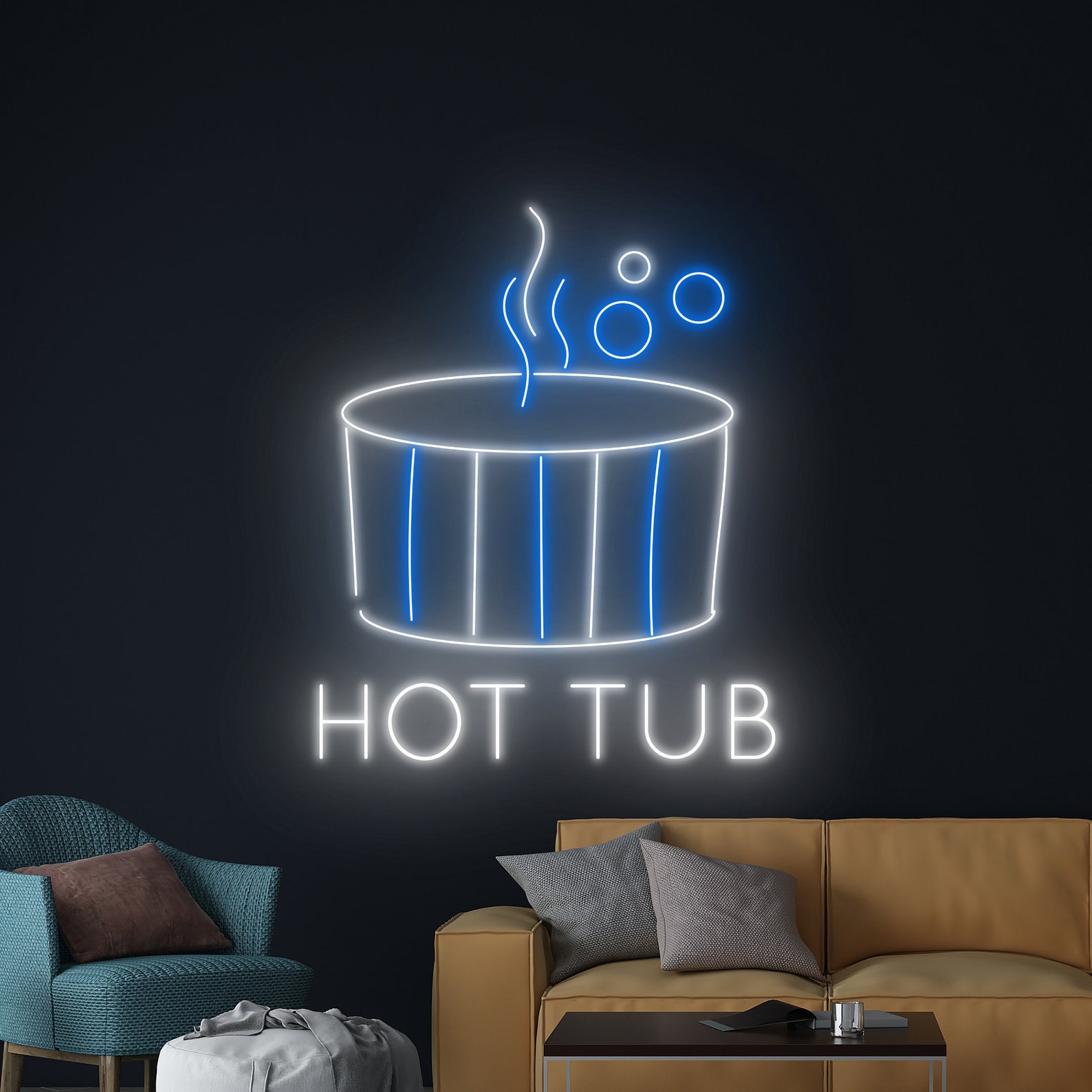 Hot Tub Neon Sign, Hot Tub LED Sign, Hot Tub Neon Light, Bathroom Led ...