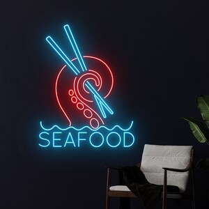 Seafood Neon Sign, Sea Food Led Sign, Octopus Led Light, Squid Neon ...