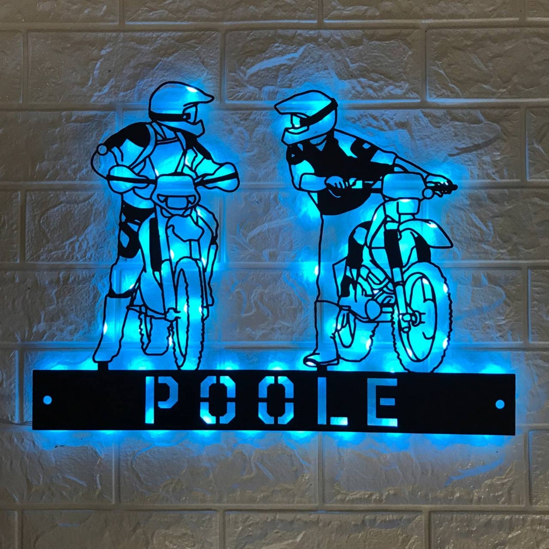Personalized Motocross Biker Couple Metal Wall Art LED Light - Custom ...
