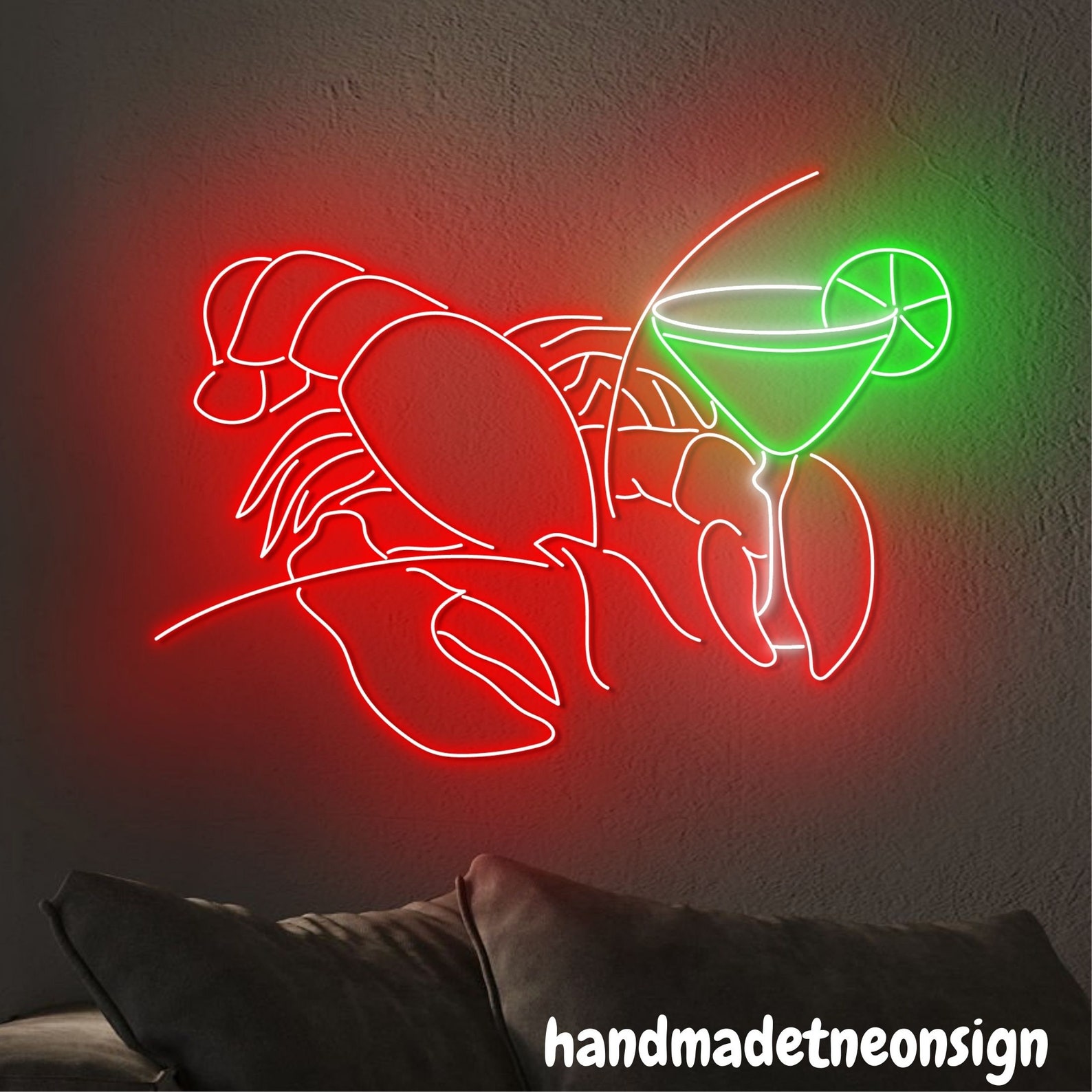 Lobster With Martini Neon Sign, Martini Led Sign, Lobster With Cocktail ...