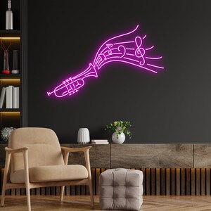 Custom Trumpet Music Flow Neon Sign, Trumpet Neon Led, Trumpet Wall ...
