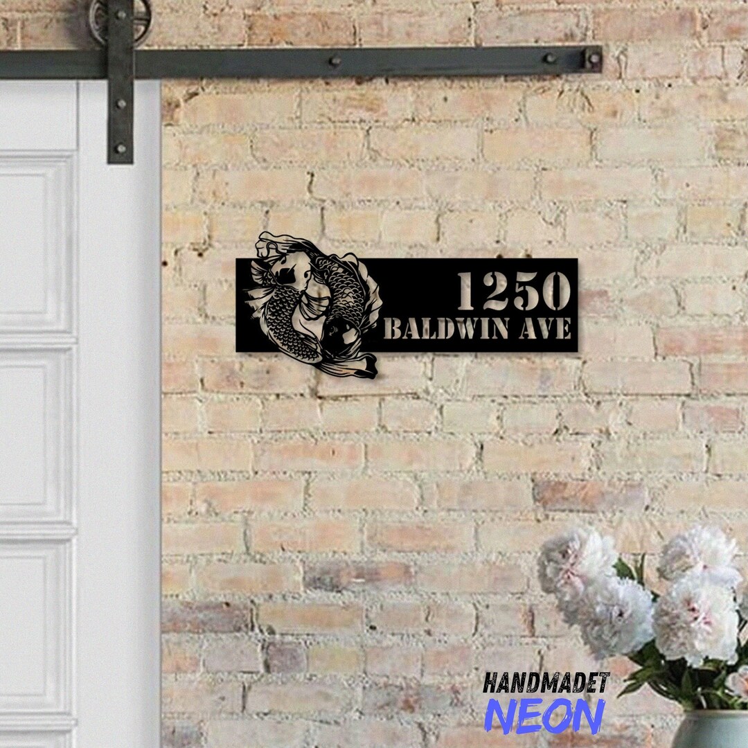 Personalized Koi Fish House Number, Fish Home Number Metal Wall Sign ...