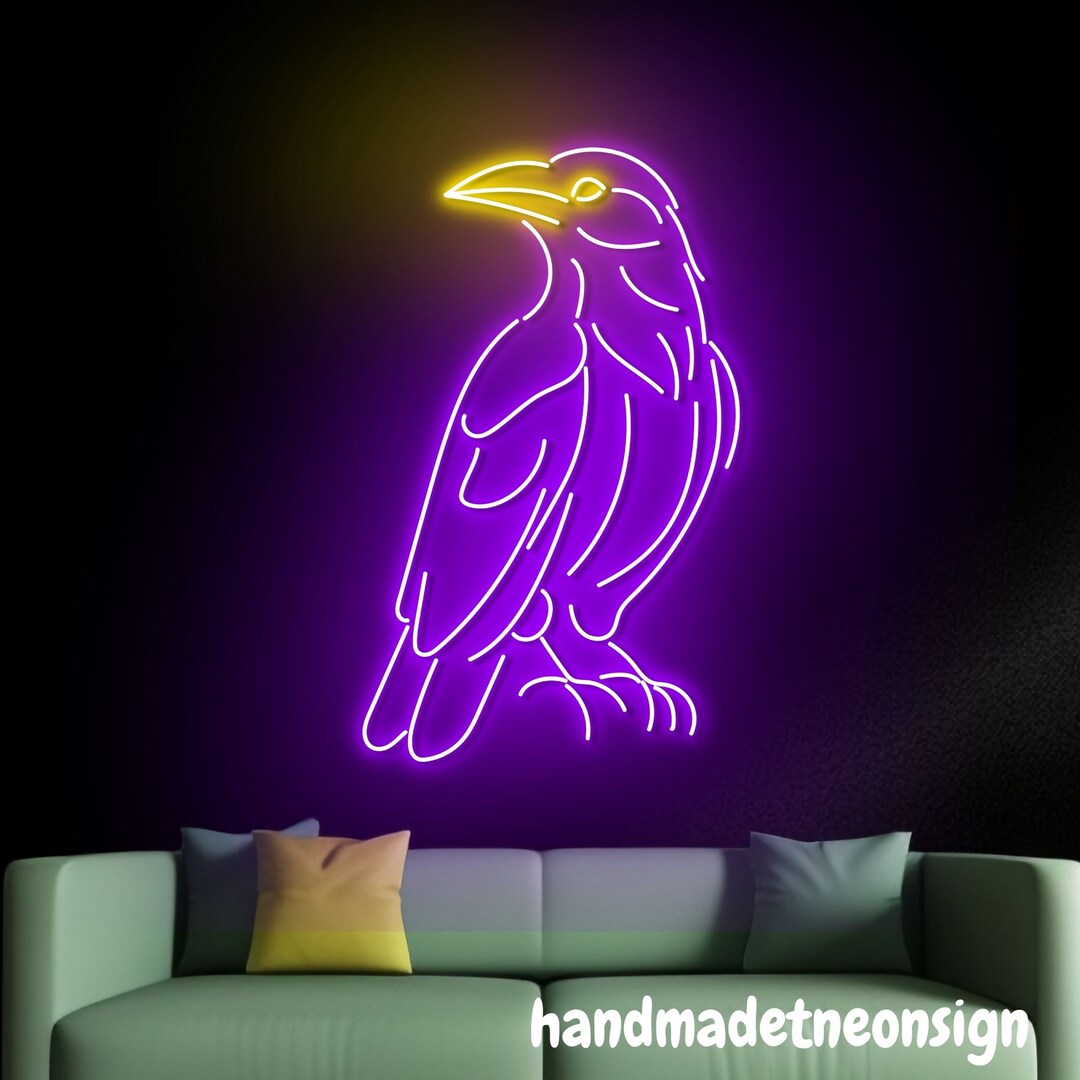 Raven Neon Sign, Raven Bird Led Sign, Raven Neon Light, Raven Animal ...
