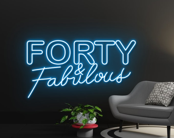 40th Birthday Neon Sign, FORTY & Fabulous in Red, Yellow and White Neon ...