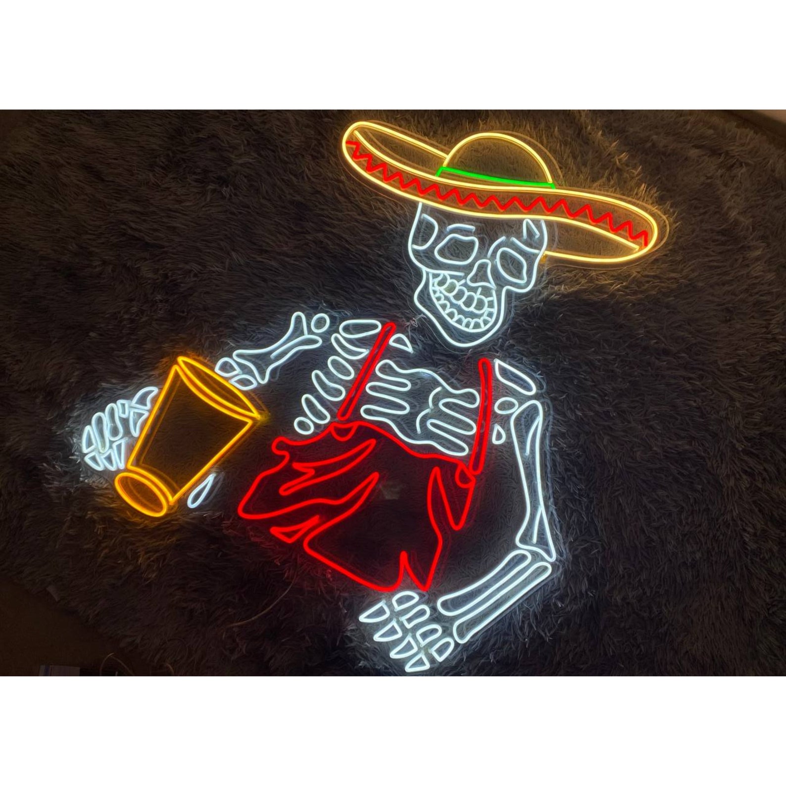 Mexican Skeleton Drinking Tequila Led Sign, Tequila Mexico Skeleton ...