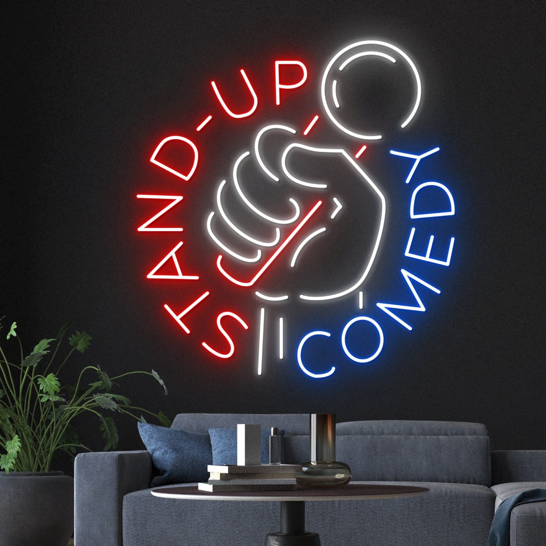 Comedy Show Stand up Neon Sign, Custom Hand Holding Mics Neon Light ...