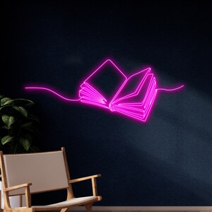 Book Neon Light, Book Neon Sign, Open Page Led Light, Bookish Led Sign ...