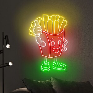 Happy French Fries Neon Wall Sign, Potato Fries Led Wall Light, Food ...
