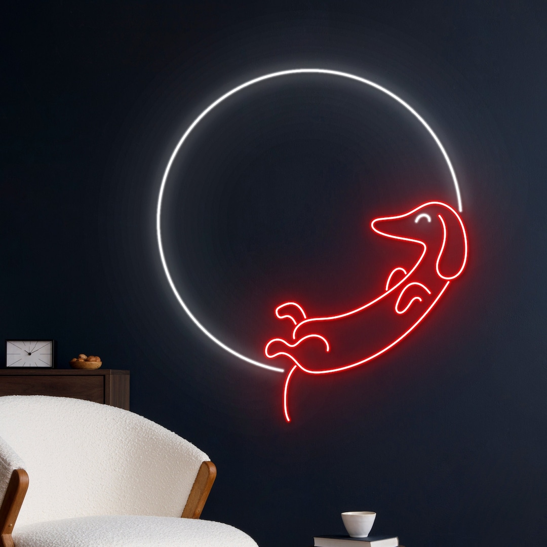 Dachshund Moon Neon Sign, Dachshund Sun Neon Light, Dachshund Dog LED ...