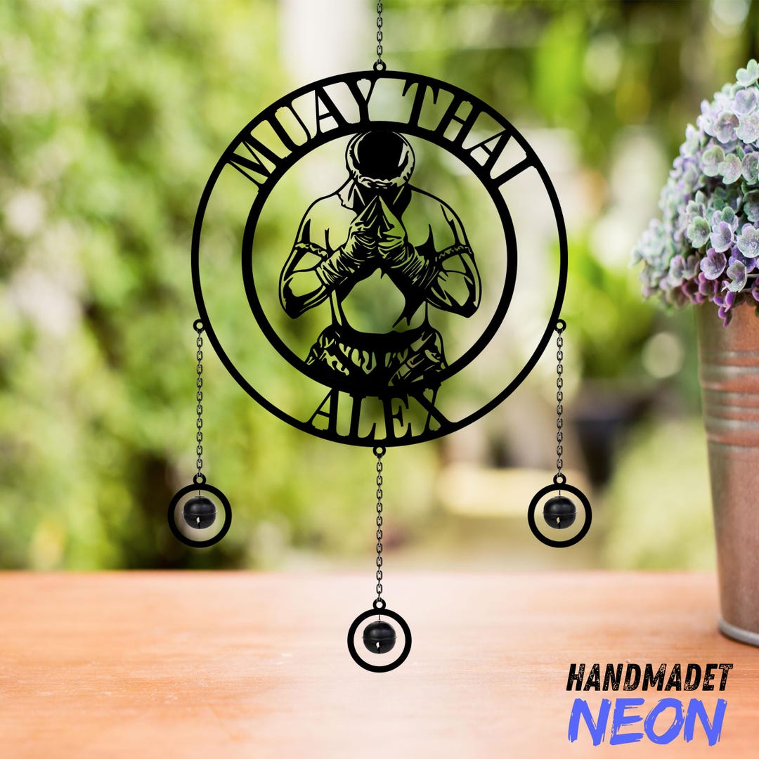 Personalized Muay Thai Metal Wind Chime, Custom Fighter Wind Chimes ...