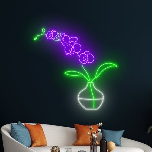 Orchid Vase Led Sign, Orchid Flower Vase Neon Sign, Flower Neon Light ...