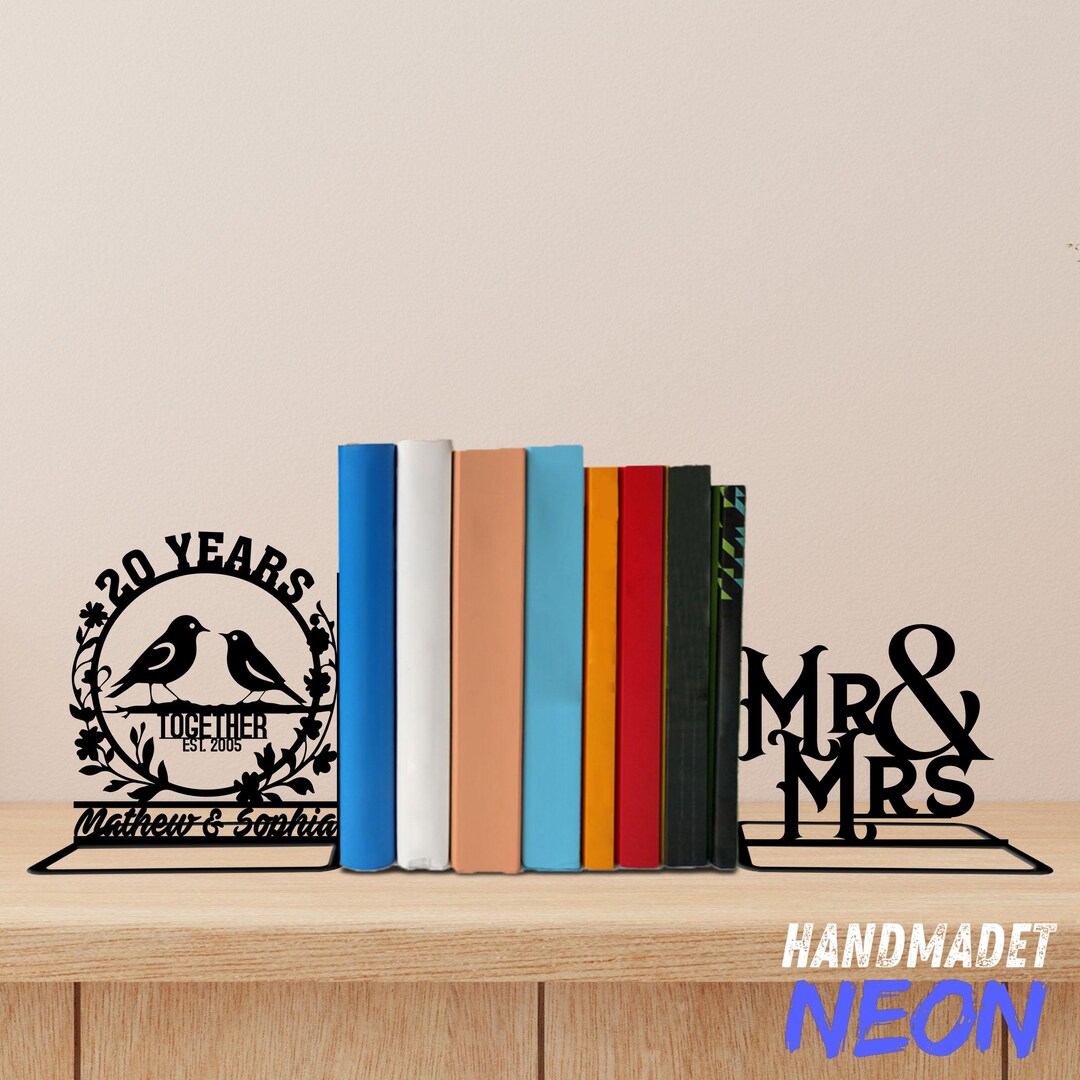 Personalized 20th Wedding Anniversary Bookends, Bird Couple Book Holder ...