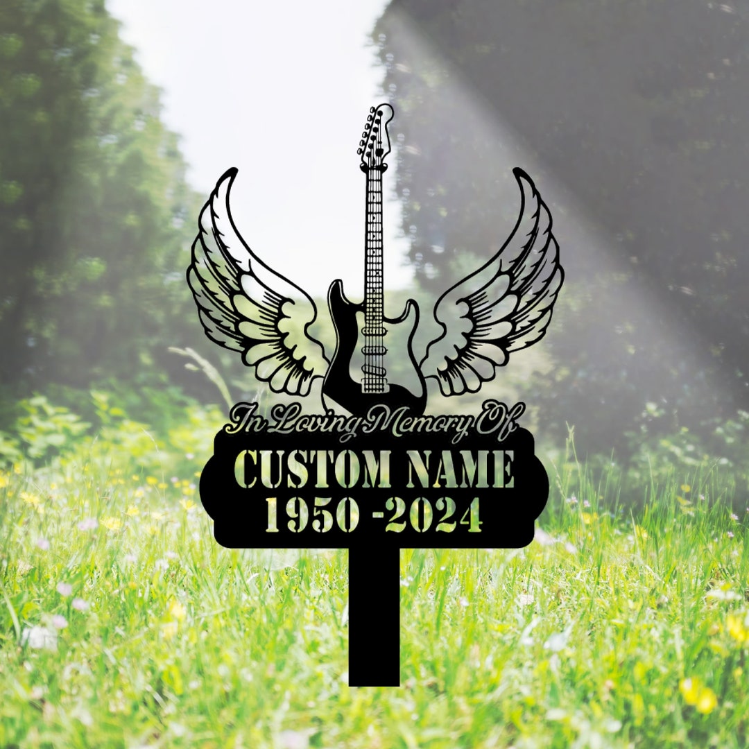 Custom Electric Guitar Memorial Stake, Artist Stake Metal Sign, Music ...