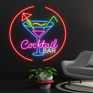 Custom Cocktail Bar Neon Sign, Personalized Cocktails Glass Neon Light ...