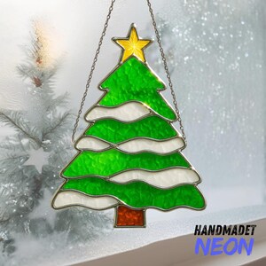 Christmas Tree Stained Glass Suncatcher, Handmade Christmas Window ...