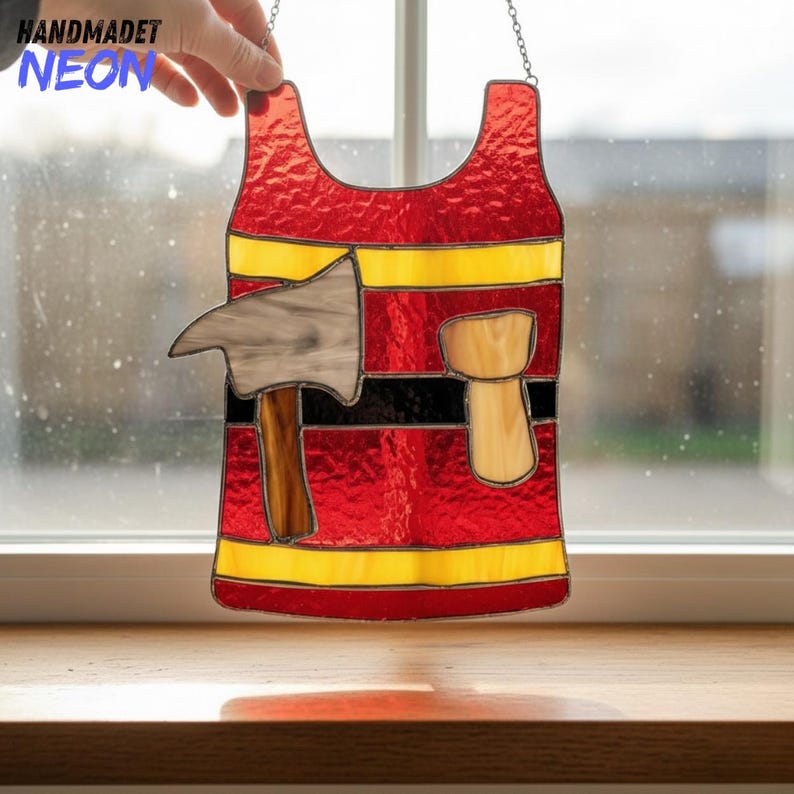 Handmade Firefighter Stained Glass Suncatcher, Fireman Gear Window ...