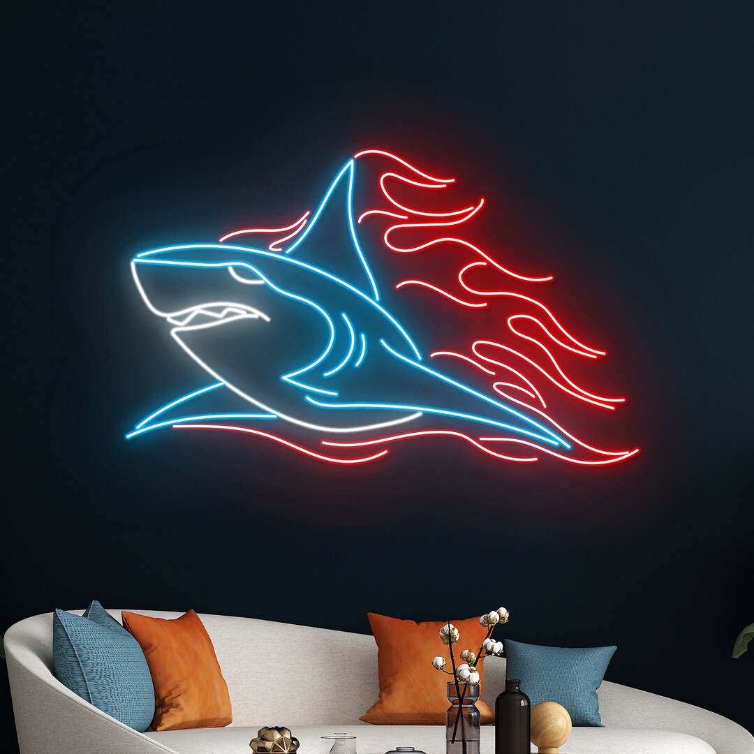 Fire Shark Neon Sign, Burning Shark Neon Light, Flaming Shark Led Light ...