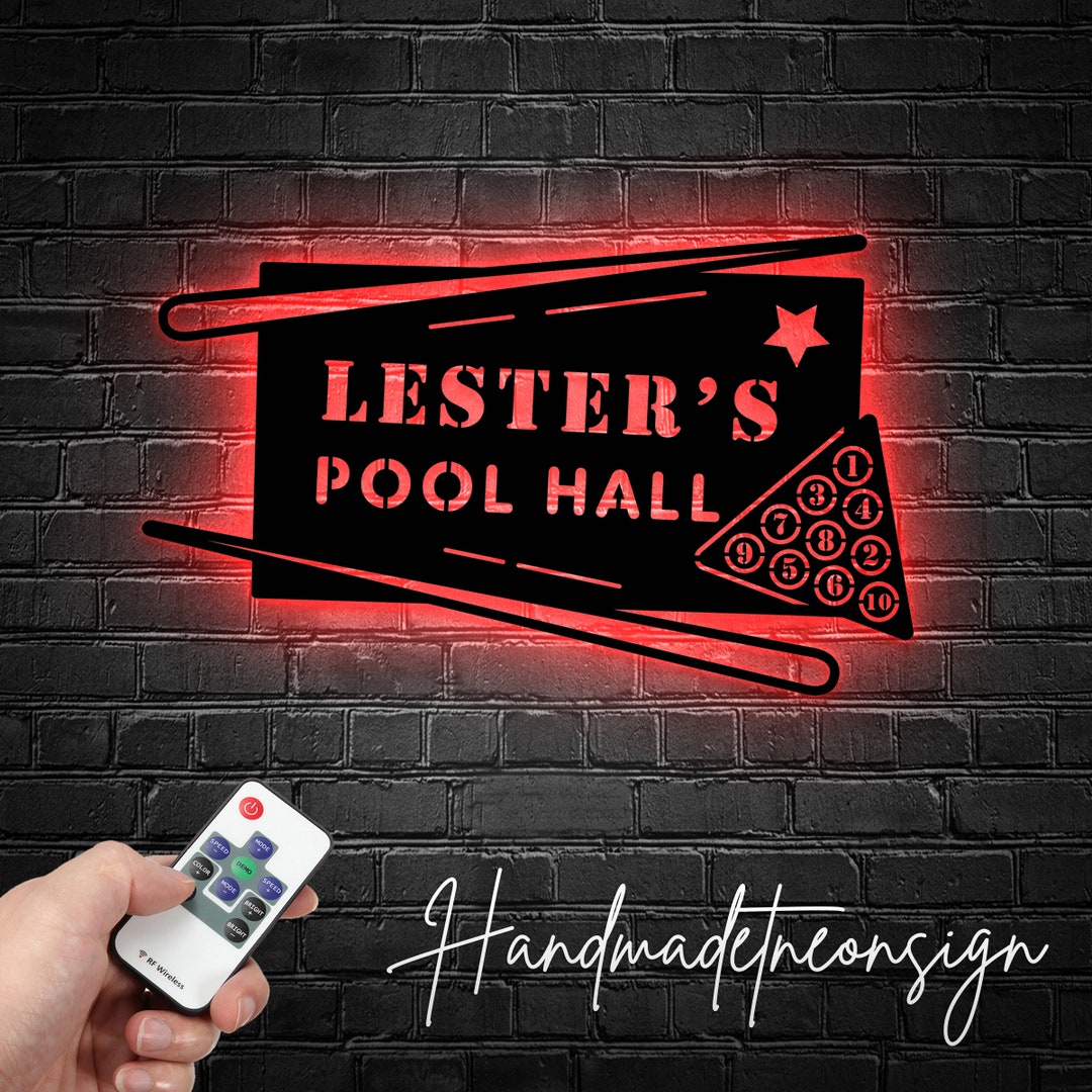 Custom Billiards Pool Hall Metal Wall Art LED Light Personalized Pool ...