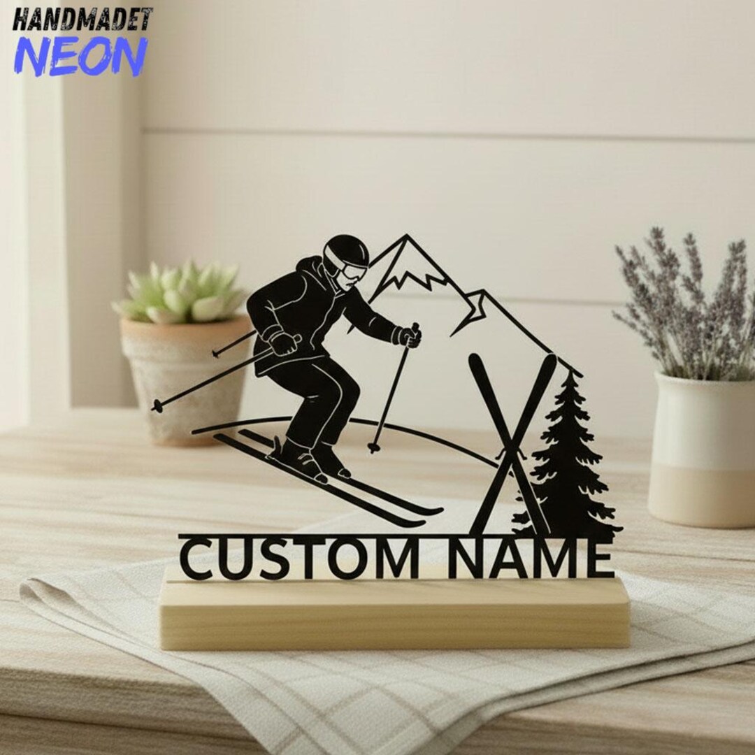 Personalized Skiing Gift, Custom Metal Skier Desk Decor, Winter Sports ...