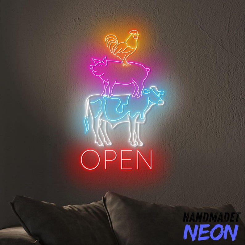 Butcher Shop Open Neon Sign, Butcher Led Sign, Chicken Pig Cow Neon ...