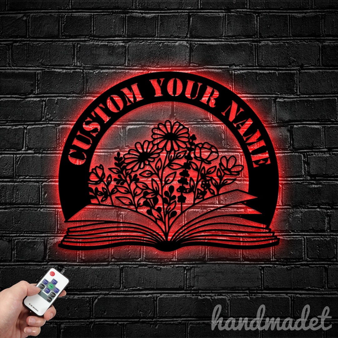 Personalized Book Metal Wall Sign, Bookish Metal Wall Light, Bookworm ...