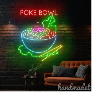 Poke Bowl Neon Wall Sign, Fish Salad Led Wall Light, Salad Food Led ...