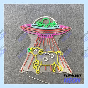 Alien UFO Abduction Dairy Cow Led Sign, UFO Dairy Cow Alien Neon Sign ...