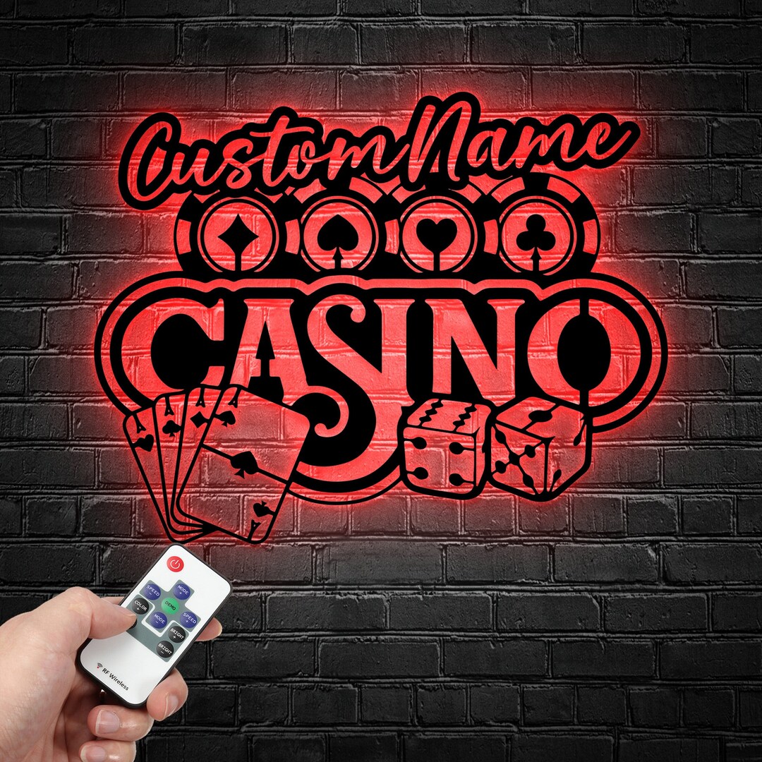 Custom Casino Metal Wall Art LED Light, Playing Cards Metal Sign ...