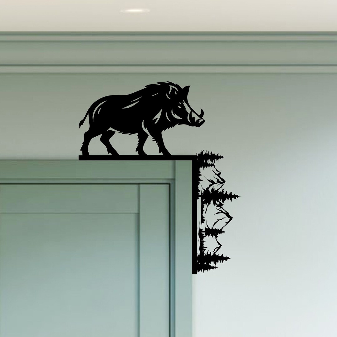Personalized Wild Boar Door Corner Metal Wall Art, Boar Metal Sign Door ...