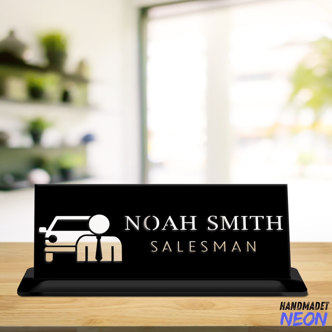 Custom Car Salesman Metal Name Plate, Salesman Name Plate Table Decor ...