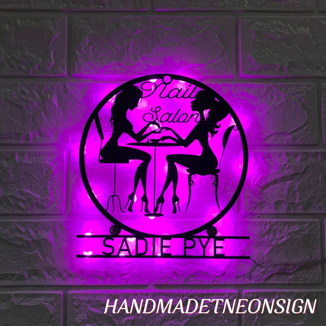 Personalized Nail Tech Metal Wall Art LED Light - Custom Nail Tools ...