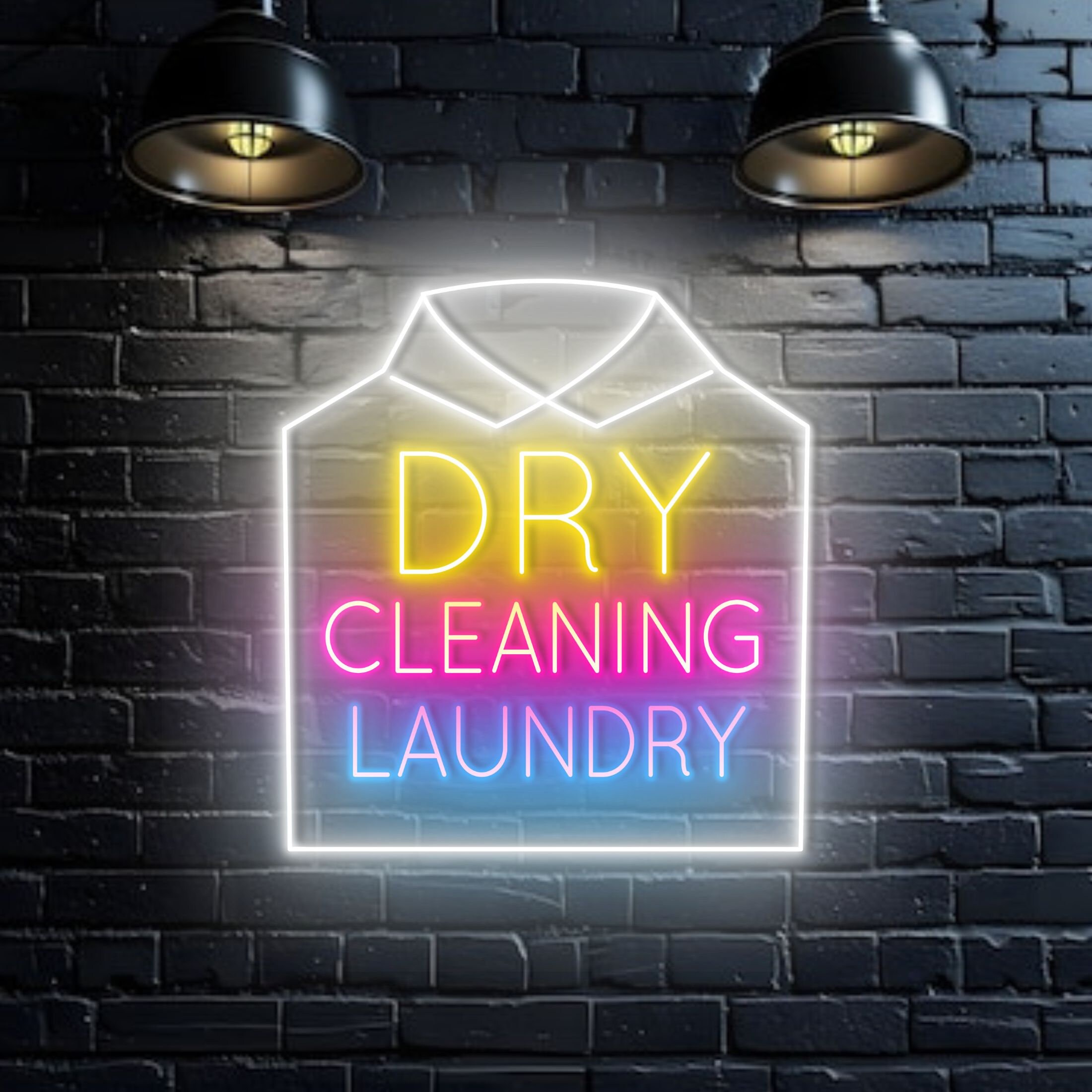 Dry Cleaning Laundry Neon Wall Sign, Cloth Hanger Led Wall Sign ...